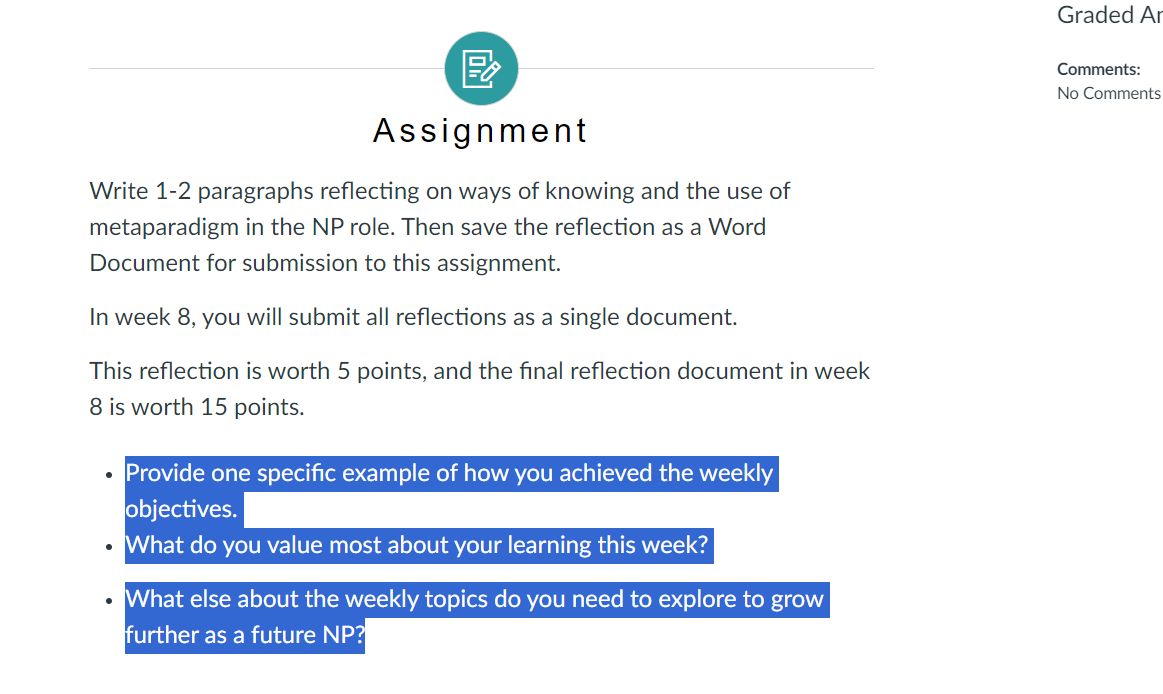 (Answered) NR501NP Week 2: Reflection on Learning Submission - Modules Tutorials