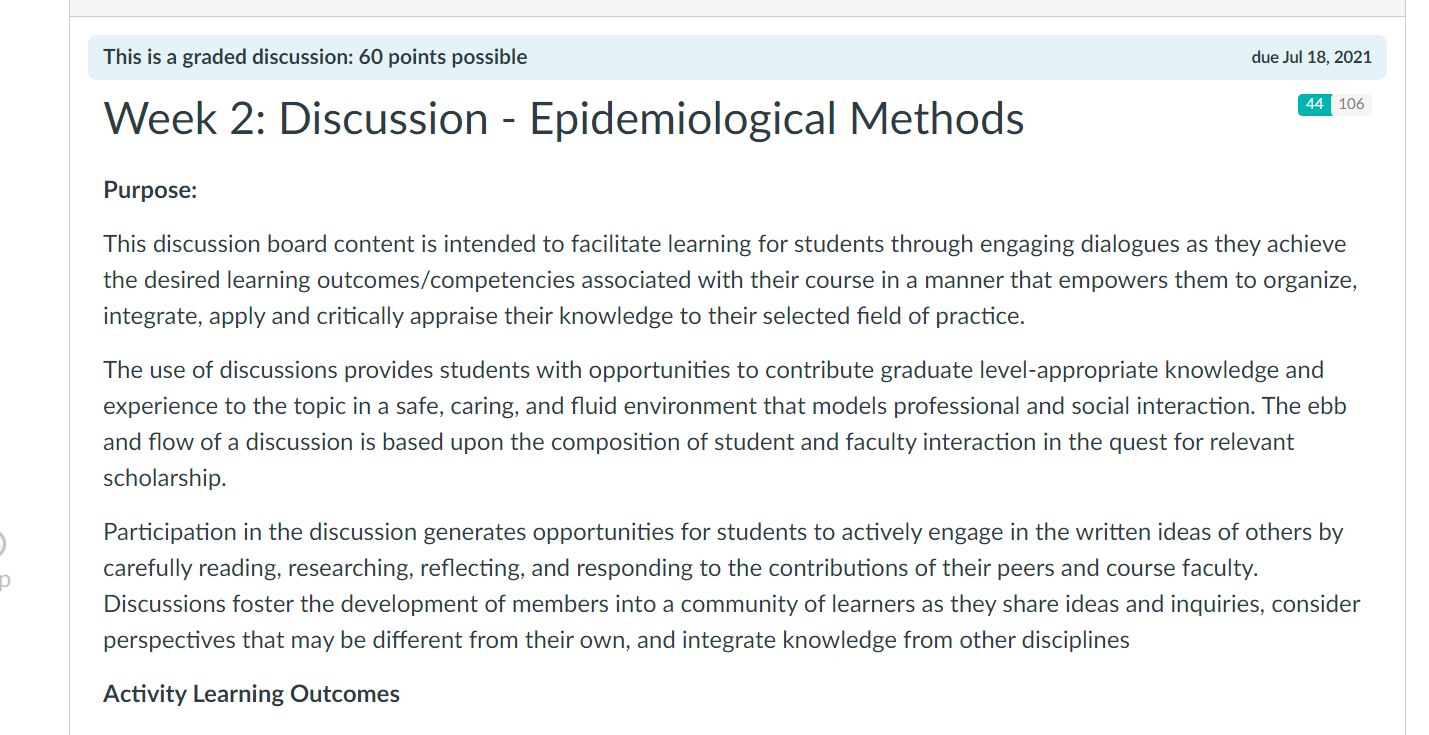 (Solution) NR503 Week 2: Discussion - Epidemiological Methods - Modules Tutorials