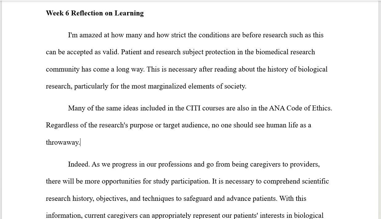 (Solved) NR505NP Week 6: Reflection on Learning -CITI - Modules Tutorials