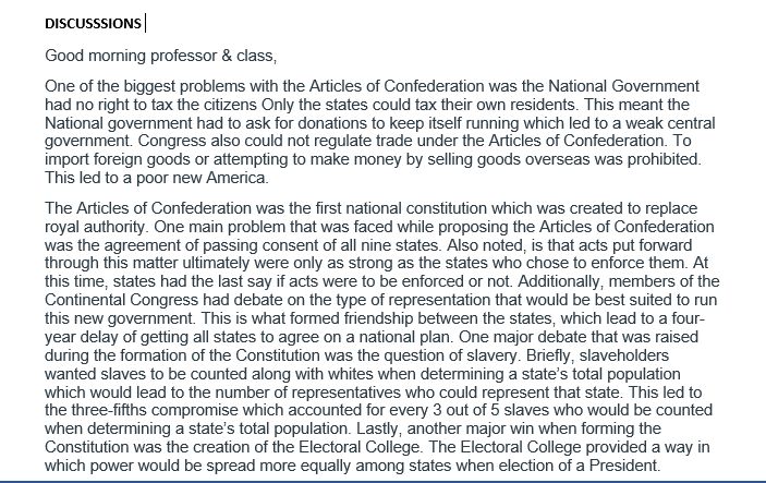 (Solution) HIST405N Week 2 Discussion 2: Confederation and Constitution - Modules Tutorials