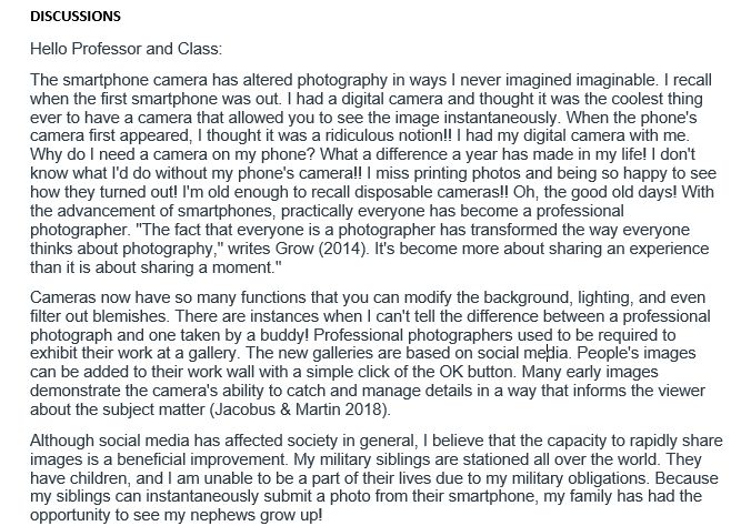 (Solution) HUMN303N Week 6 Discussion: Photography and Cinema - Modules ...