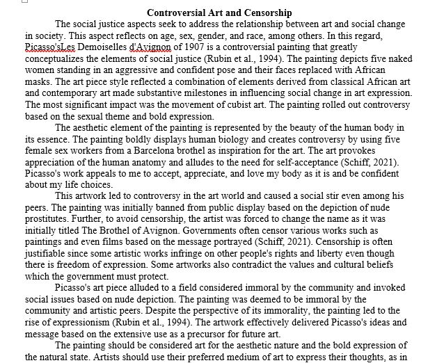 (Solution) HUMN303N Week 7 Assignment: Controversial Art and Censorship ...
