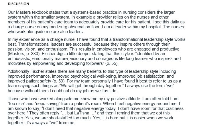 (Solution) NR351 Week 7 Discussion: Leaders and Systems Based Practice ...