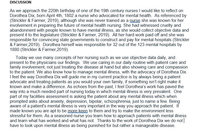 Solution Nr393 Week 6 Discussion Reflection On 19th And 20th Century Nursing Modules Tutorials
