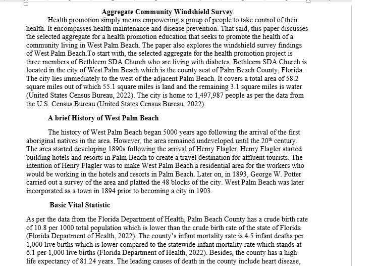 (Solution) NSG4076 Week 1 project Aggregate Community Windshield Survey ...