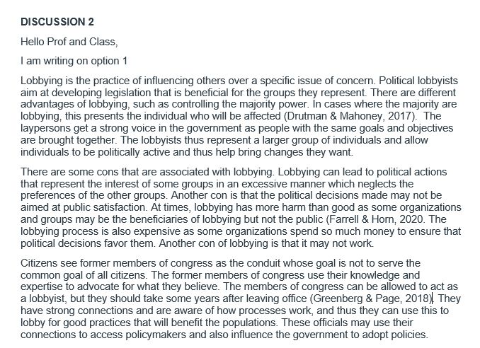 (Solution) POLI330N Week 3 Discussion: Pros and Cons of Interest Groups, Lobbyists, and ...