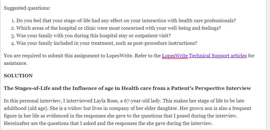 (Solution) HLT 306V: Stages of Life Essay and Interview - Modules Tutorials