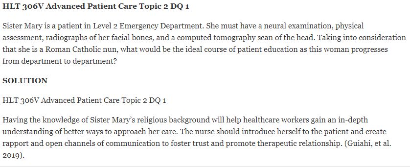 (Solution) HLT 306V: Topic 2 DQ 1 - Modules Tutorials