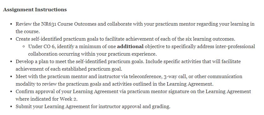 (Solution) NR631 Week 2: Initial Learning Agreement - Modules Tutorials
