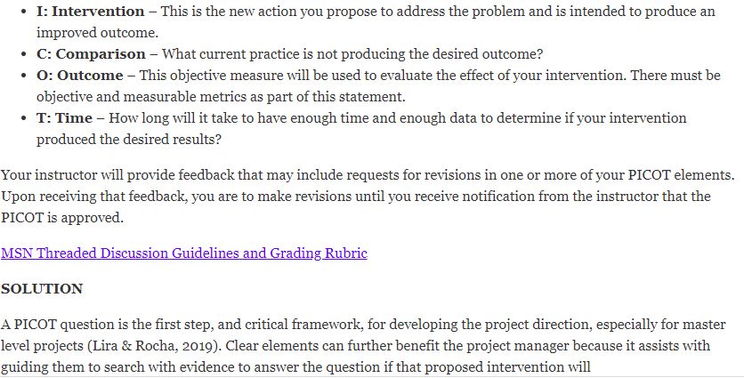 Solution Nr631 Week 2 Threaded Discussion Executive Project Introduction And Picot
