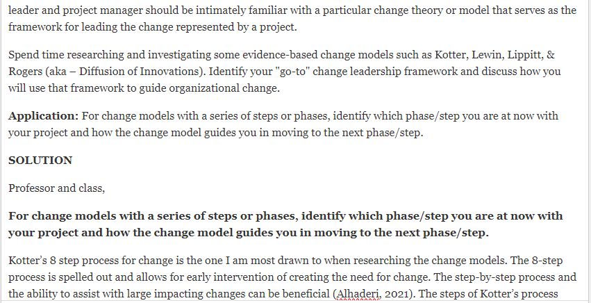 (Solution) NR631 Week 4: Collaboration Café: Leading Change and ...