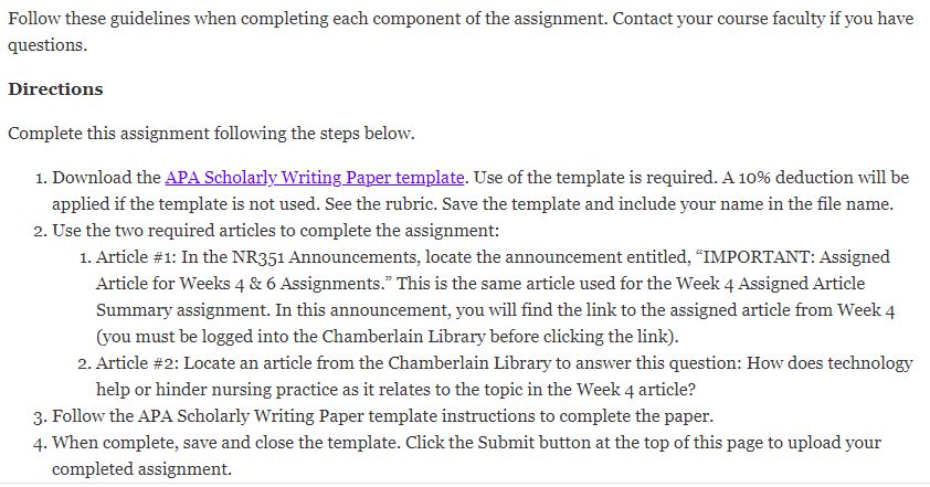 (Solution) NR351 Week 6 Assignment: APA Scholarly Writing Paper - Modules Tutorials