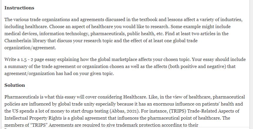 (Solution) BUSN115N Week 2 Assignment: Trade Agreements and the Healthcare Industry - Modules ...