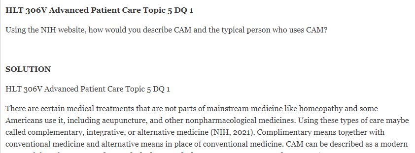 (Solution) HLT 306V: Topic 5 DQ 1 - Modules Tutorials