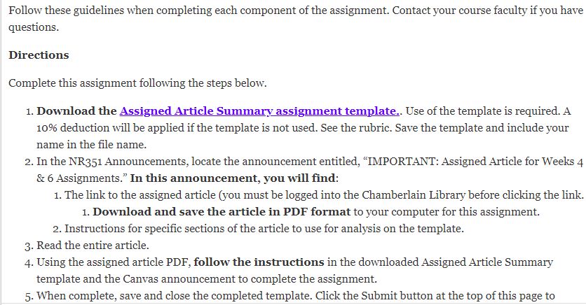 (Solution) NR351 Week 4 Assignment: Assigned Article Summary Assignment - Modules Tutorials
