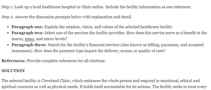Solution Nr351 Week 5 Discussion Analyzing A Healthcare Facility Modules Tutorials
